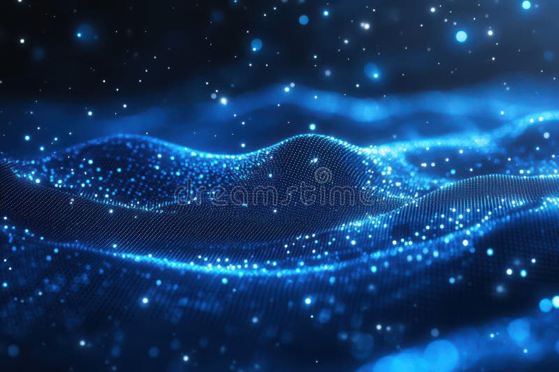 Futuristic Abstract Blue Pixel Dots and Wave Lines Vector Illustration ...