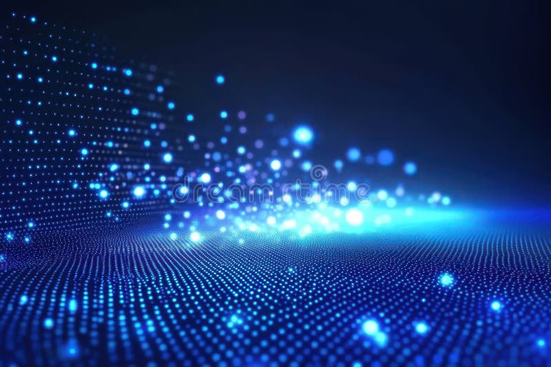 Futuristic Abstract Blue Pixel Dots and Wave Lines Vector Illustration ...