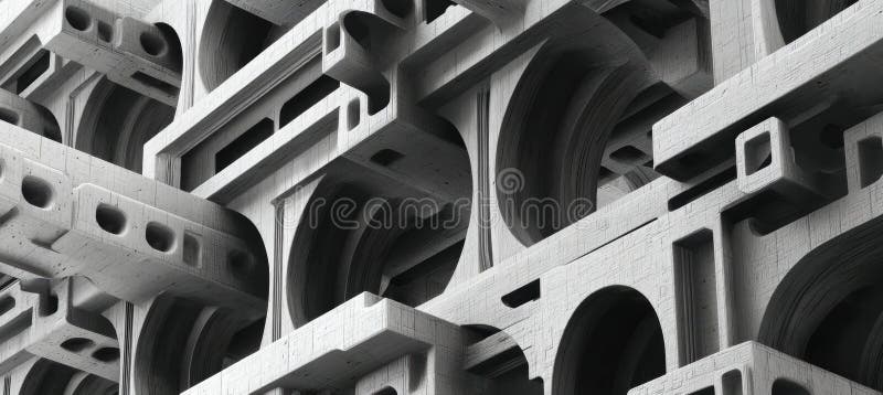 Futuristic Abstract Concrete Forms in Grayscale Modular Design Stock ...