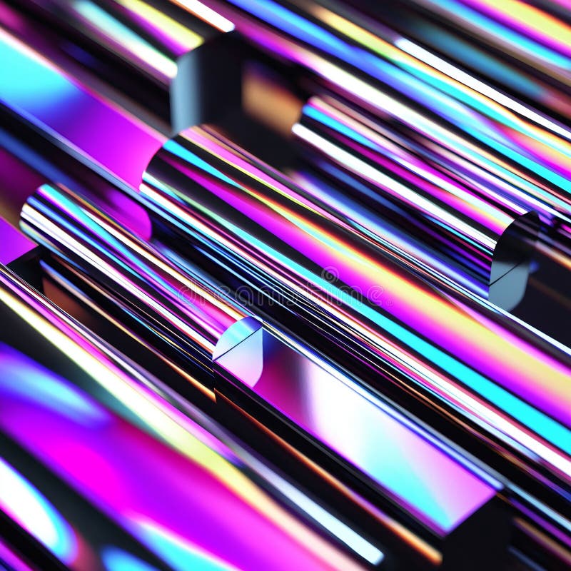 Futuristic Abstract Cylinders with Vibrant Neon Colors and Reflective ...