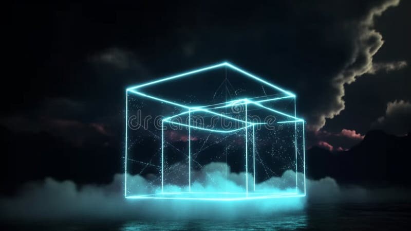 Futuristic Abstract 3d Rendering of Neon Rectangle Figure. Futuristic ...