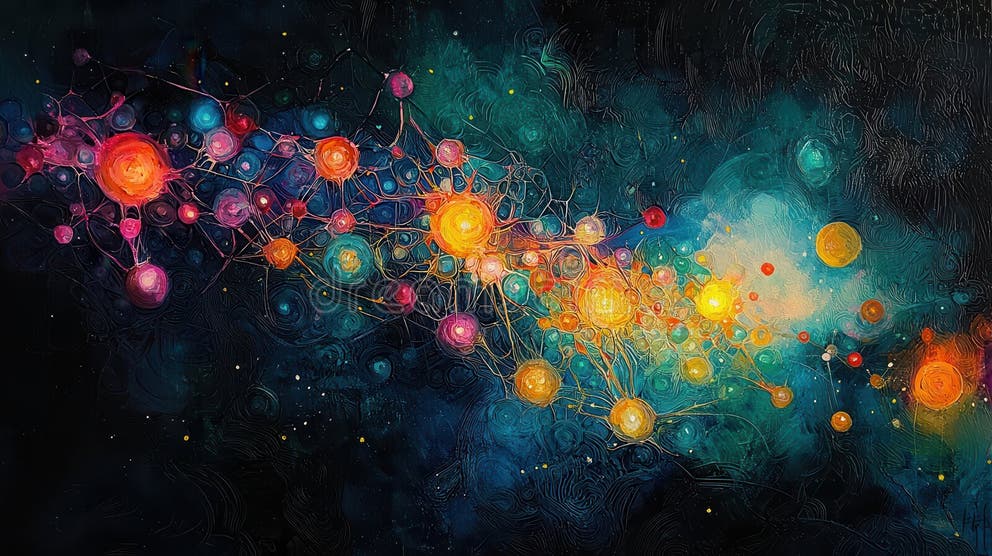 Abstract Cosmic Network with Glowing Spheres in Deep Space Stock Image ...