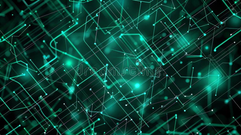 Abstract Cyber Data Network Banner with Digital Elements. Neon Circuit ...