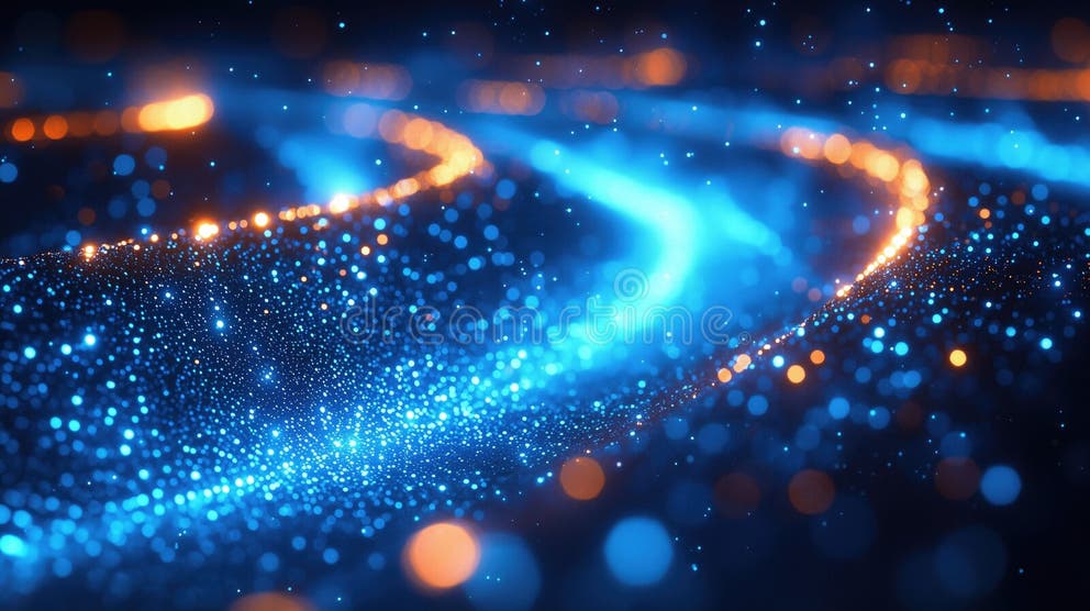 Futuristic Abstract Design with Glowing Blue Waves and Particles Stock ...