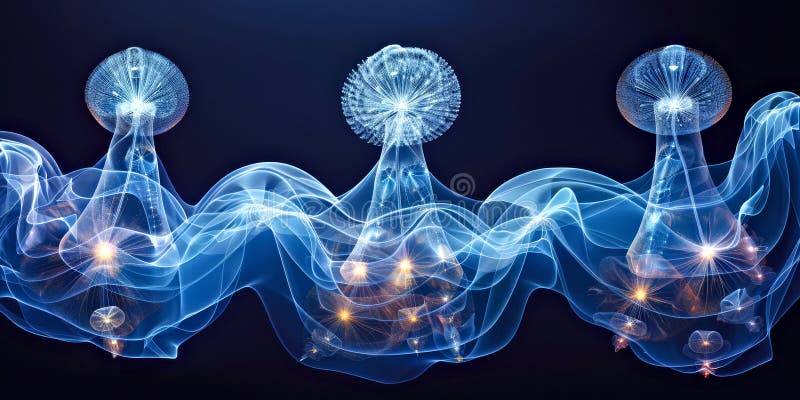 Futuristic Abstract Digital Art - Glowing Jellyfish and Flowing Light ...