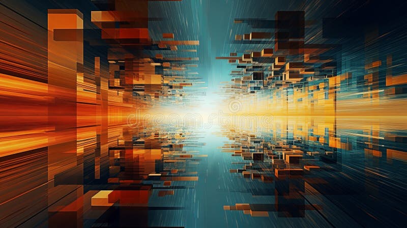 Abstract Digital Landscape with Dynamic Lines and Blocks Stock Image ...