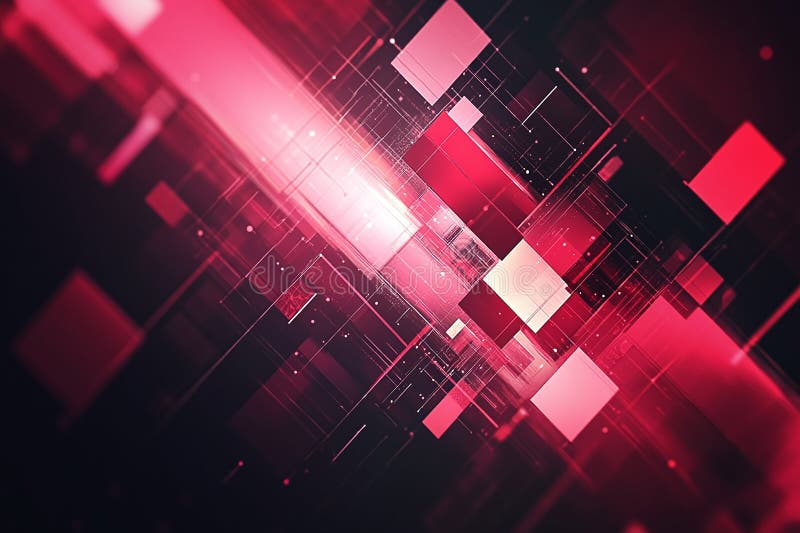 Futuristic Abstract Digital Design Featuring Squares and Lines in Vibrant Red Tones Creating ...