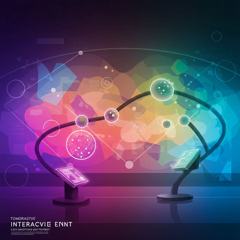 A Futuristic, Abstract Digital Display Features Floating Orbs Connected ...