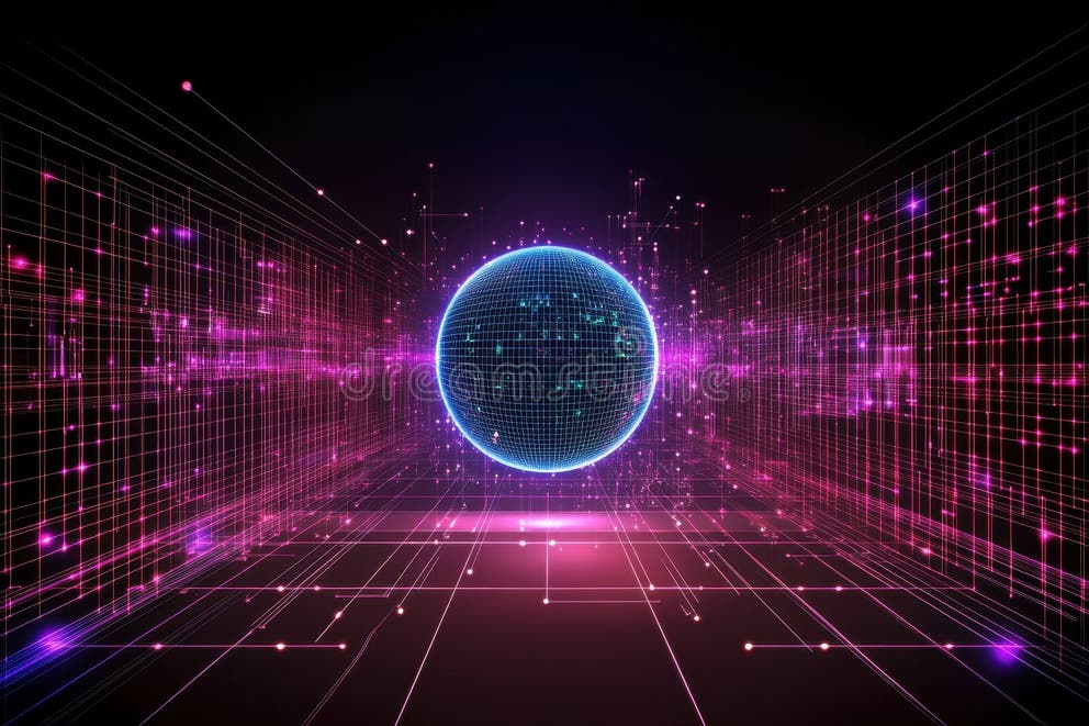 Futuristic Abstract Digital Sphere Surrounded by Neon Lights and ...