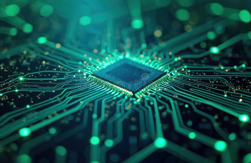 Futuristic Abstract Electronic Circuit Board Background. Vibrant Green ...