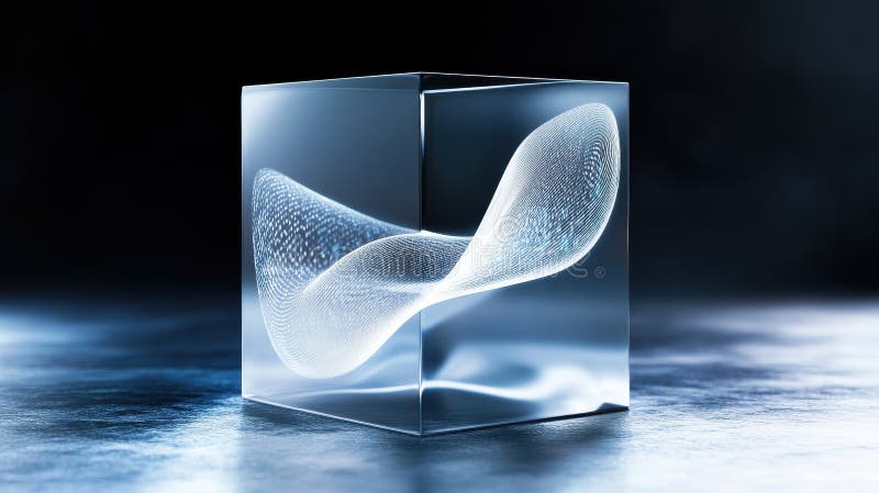 Futuristic Abstract Glass Cube with Floating Digital Waveform. Brand ...