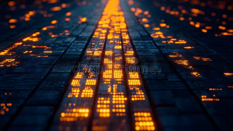 Futuristic Abstract Grid Pattern in Dark Blue and Orange Technology Background with Glowing ...