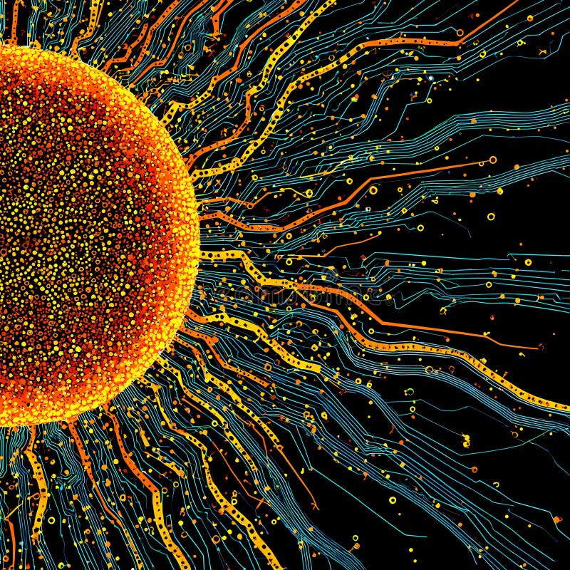 The Sun As a Computer Circuit Futuristic Tech Concept Stock ...
