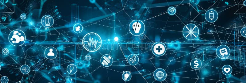 A Futuristic and Abstract Image Depicting a Network of Connected Icons ...