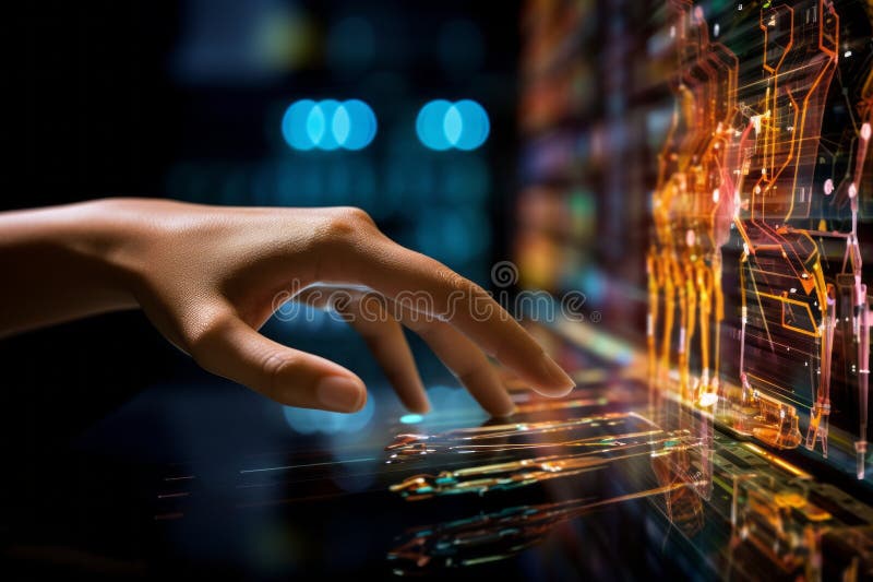Futuristic Abstract Image of Human Hand Touching an Information Digital ...