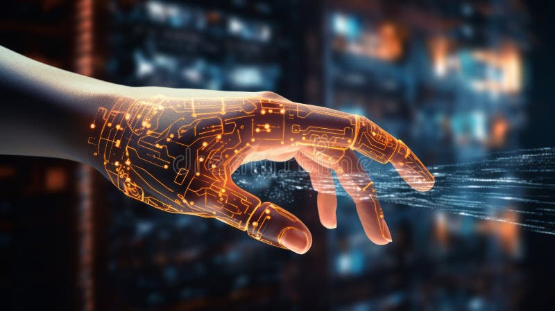 Futuristic Abstract Image of Human Hand Touching an Information Digital ...