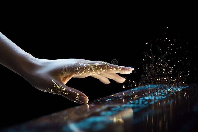 Futuristic Abstract Image of Human Hand Touching an Information Digital ...