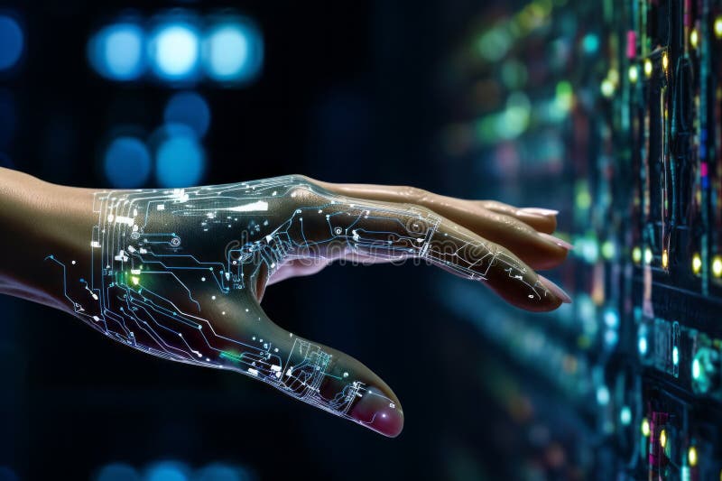Futuristic Abstract Image of Human Hand Touching an Information Digital ...