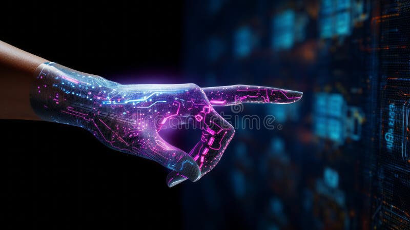 Futuristic Abstract Image of Human Hand Touching an Information Digital ...