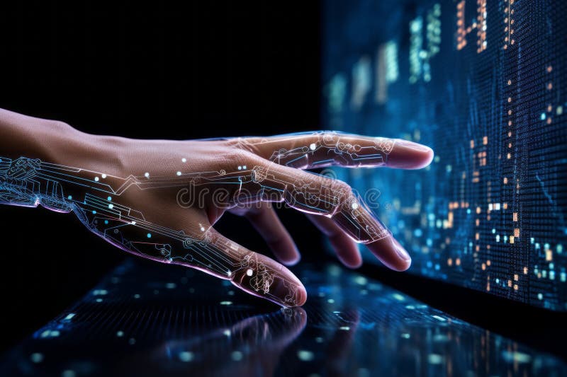 Futuristic Abstract Image of Human Hand Touching an Information Digital ...