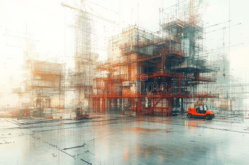 A Futuristic Abstract Image of an Offshore Oil Rig Under Construction ...