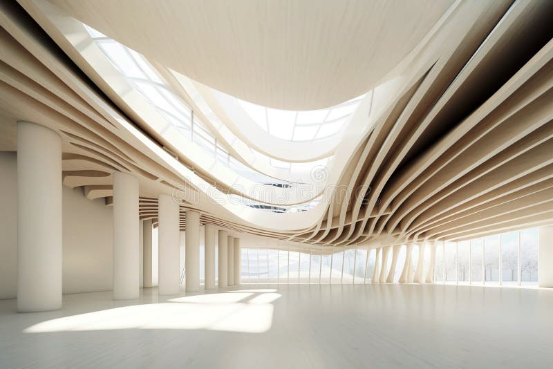 Futuristic Abstract Interior Architecture with Curved Beam Designs ...