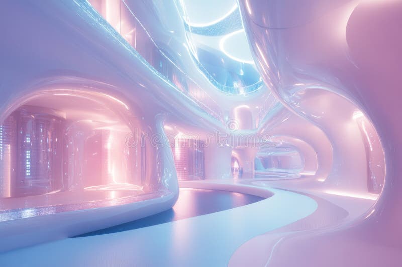 Futuristic Abstract Interior Design with Soft Lighting and Curves Stock ...