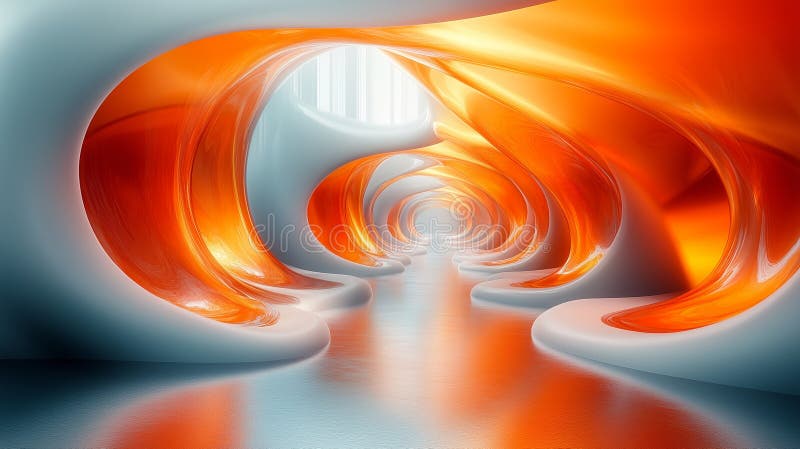 Futuristic Abstract Interior with Orange and White Flowing Shapes ...