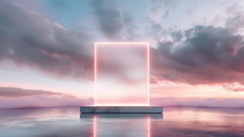 Futuristic Abstract Landscape with a Glowing Rectangular Frame ...