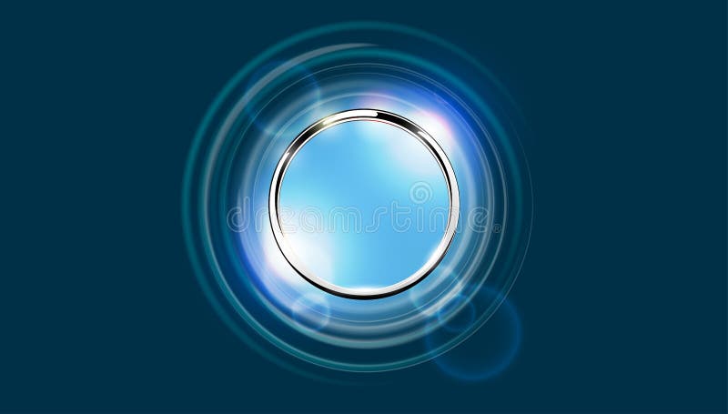 Futuristic Abstract Metal Ring Blue Background. Chrome Shine Round Frame with Light Circle and ...