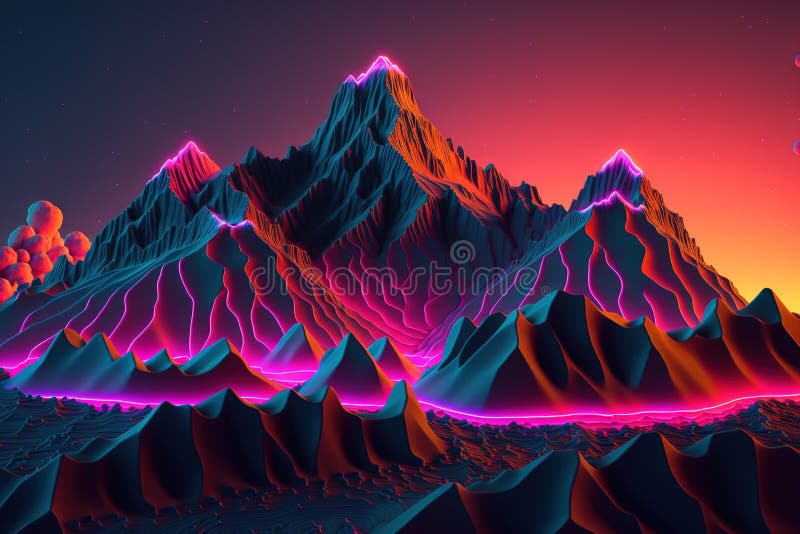 Futuristic Abstract Neon Light Design Mountain Landscape. Flawless ...