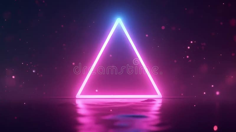 Abstract Neon Triangle Glowing with Reflective Water Surface and ...