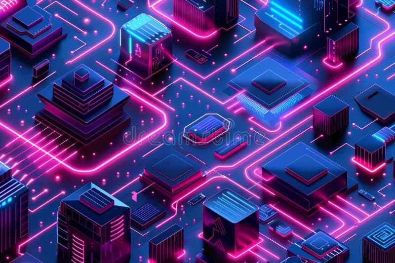 Futuristic Abstract Network with Blue and Pink Glowing Lights, Modern ...