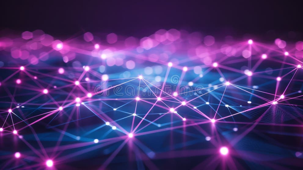 Futuristic Abstract Network Connection with Glowing Nodes, Data ...