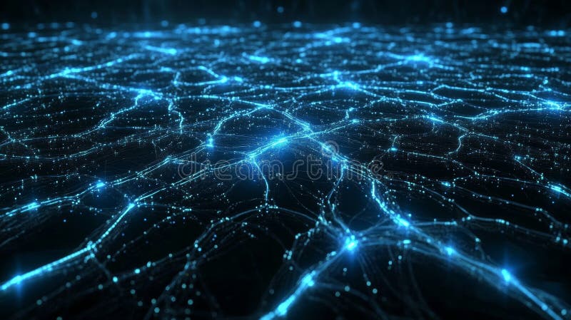 Futuristic Abstract Network of Glowing Blue Connections on a Dark ...