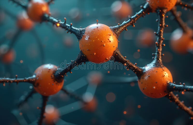 Futuristic Abstract Orange Molecular Structure on Dark Backdrop ...