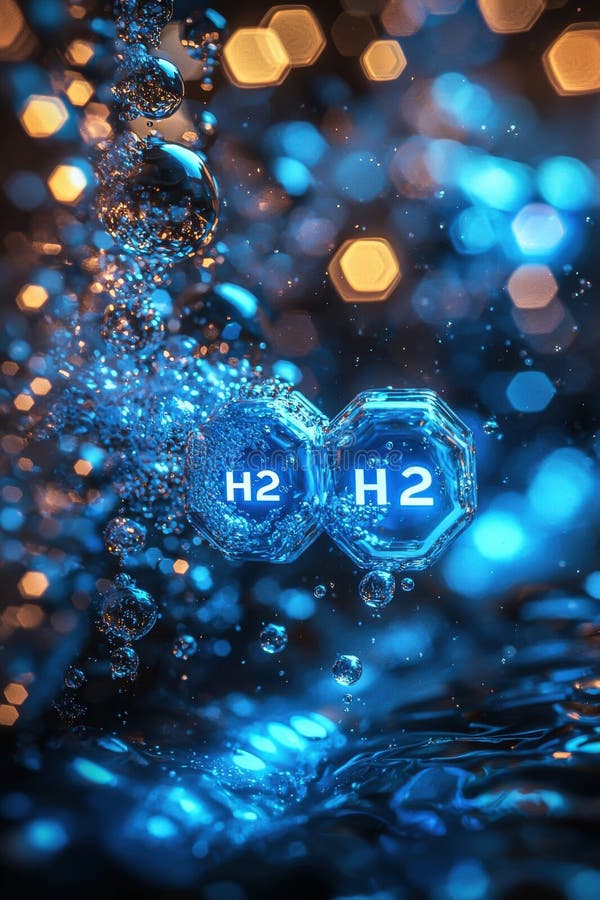 Futuristic Abstract Representation of Hydrogen Elements in Bright Blue ...