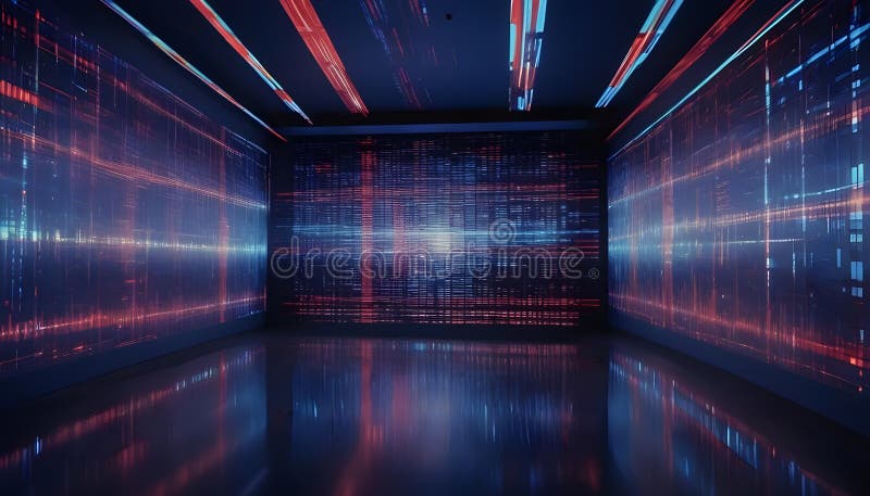 Futuristic, Abstract Room with Glowing Lines and a Digital Screen ...