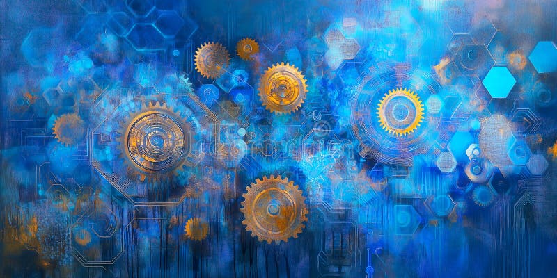 Futuristic Abstract Scene Featuring Rotating Gears and Machinery in a ...
