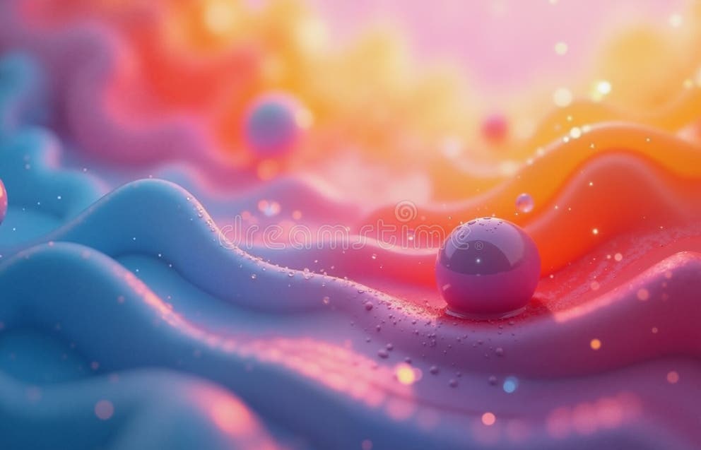 Futuristic Abstract Scene with Glossy Sphere and Waves Stock ...