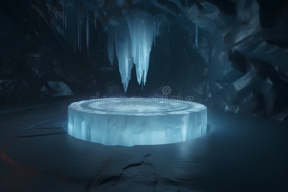 Futuristic Abstract Scene with Podium and Ice Cubes. 3d Render Stock ...