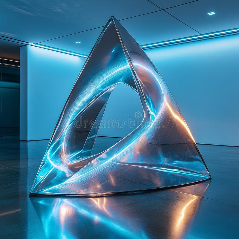 Futuristic Abstract Sculpture in a Modern Gallery with Blue Lighting ...