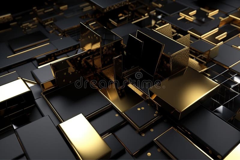 Futuristic Abstract Shapes in Black and Gold Colors, Luxury Background ...