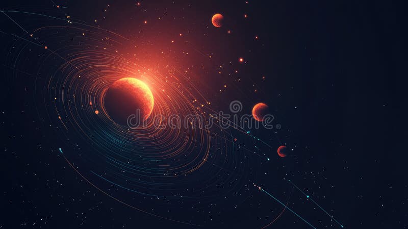 Futuristic Abstract Solar System with Glowing Geometric Planets on Dark ...