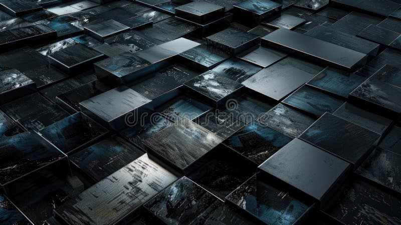 Futuristic Abstract Squares with Metallic Textures, Deep Colors and ...