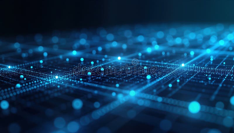 Futuristic Abstract Tech Background. Blue Grid with Dots, Squares ...