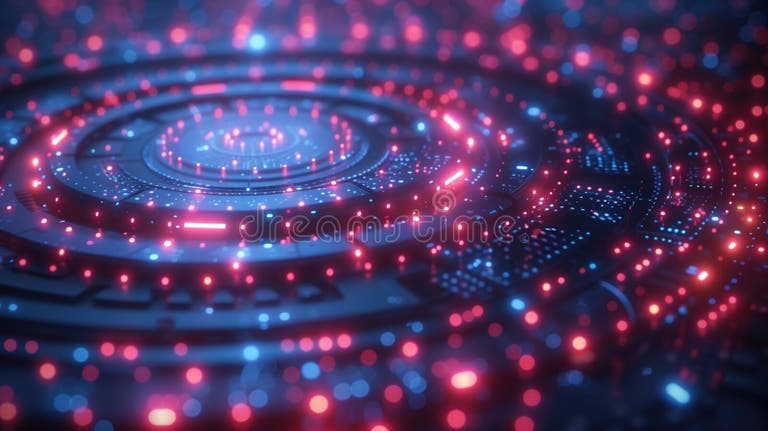 Futuristic Abstract Tech Circular Light Pattern in Red and Blue with ...