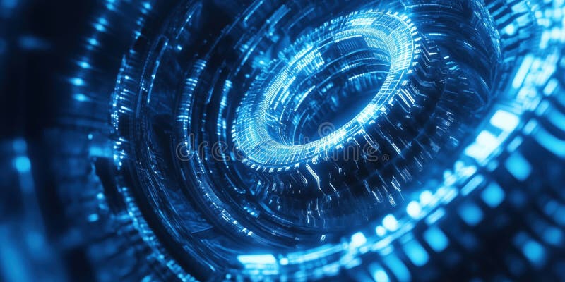 Futuristic Abstract Technology Background with Glowing Blue Circular Patterns and Intricate ...