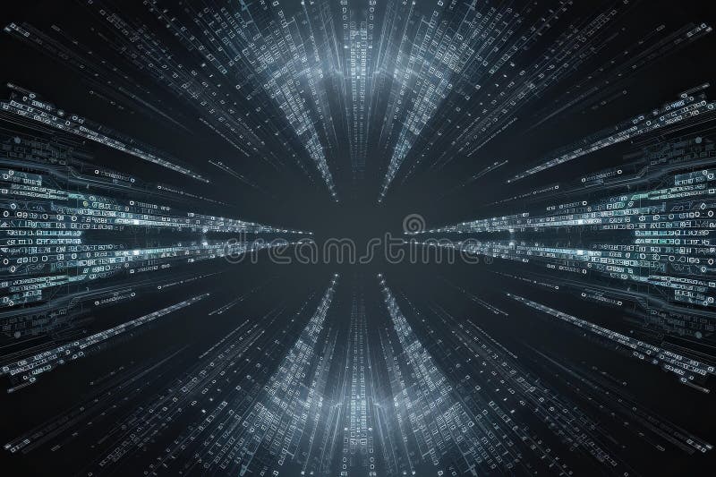 Futuristic Digital Illustration Glowing Binary Code Data Streams Dark Background - High-Tech ...