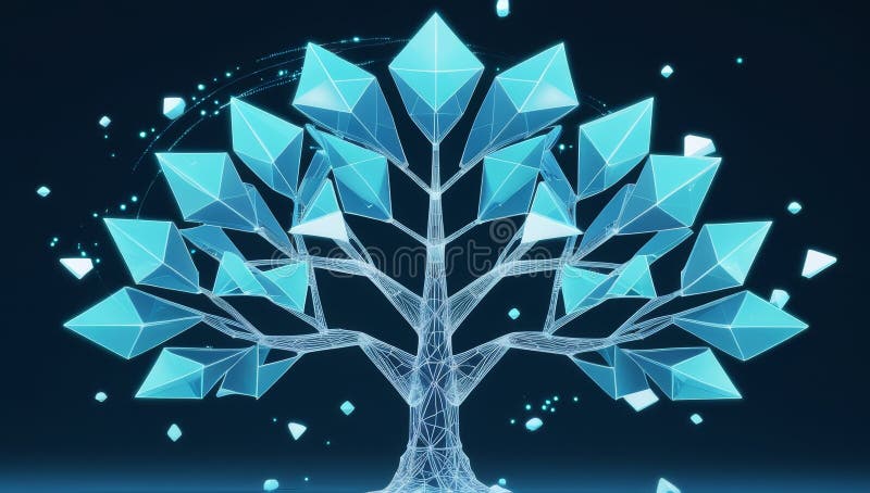 Abstract Digital Tree with Geometric Leaves and Glowing Outline Design ...